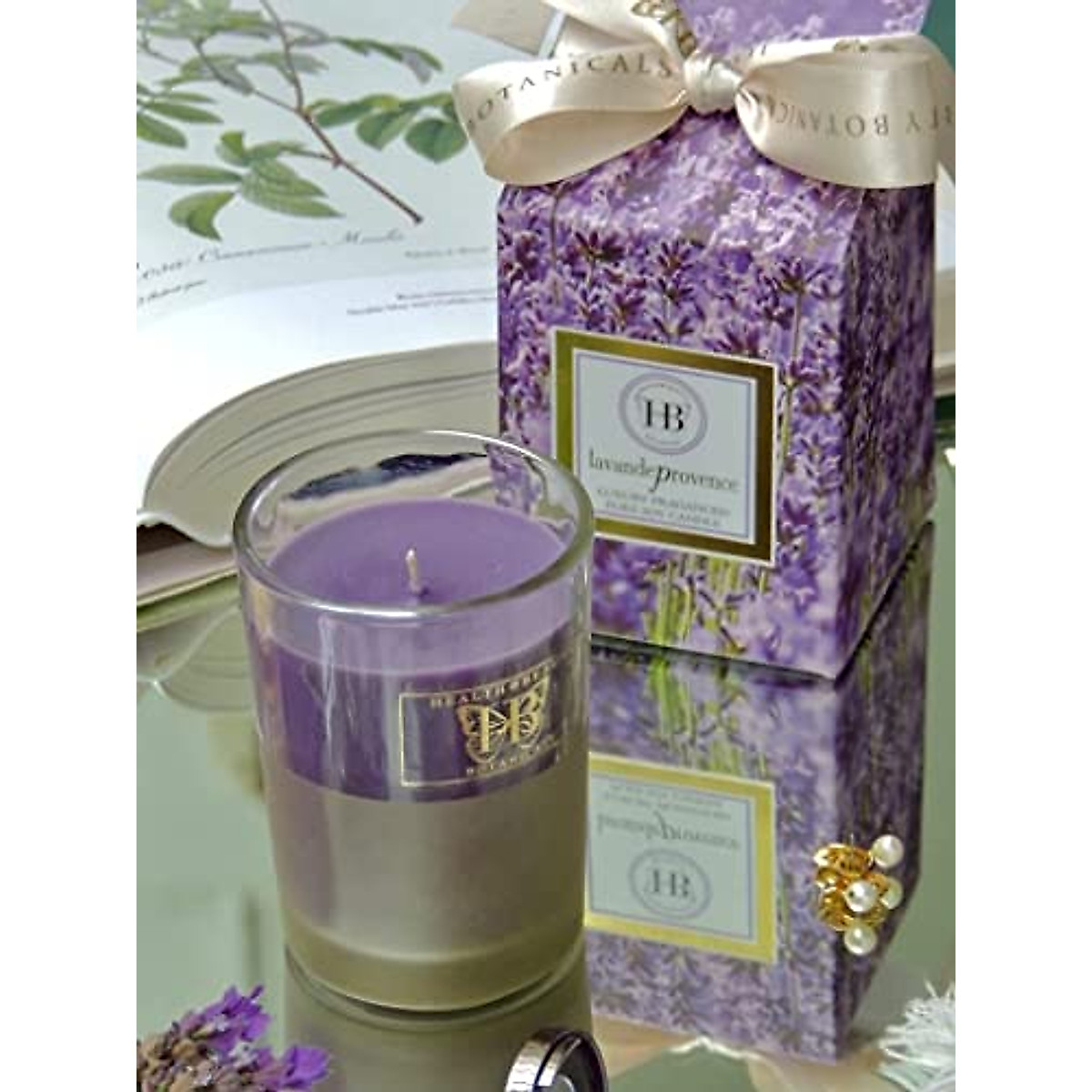 HB Botanicals Luxury Candle Lavande Provence Highly Scented Soy Candle Lavender Wax. Clean Burn in 7.5 Oz Frosted Gold Glass. Beautiful Gold Embossed Gift Box. Gift Wrapped! Safe Cotton Wick
