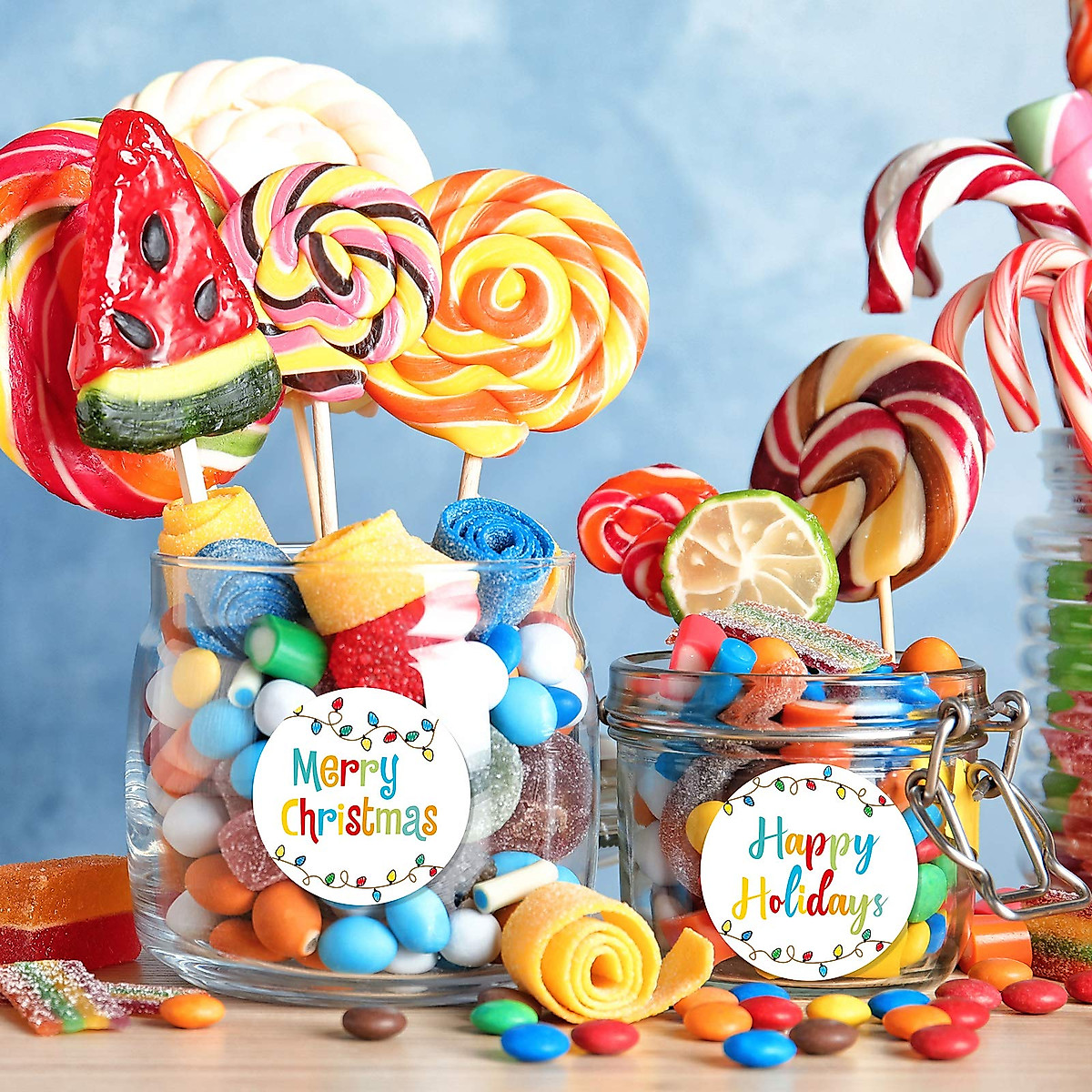 1000 Pieces 1.5 Inch Merry Christmas Stickers Holiday String of Lights Happy Holidays Happy New Year Stickers Labels Xmas Stickers for Christmas Party Presents Classroom Decoration