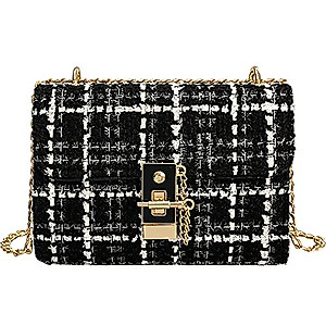 Sunwel Fashion Moonlitt Small Evening Bags for Women Crossbody Bag Chain Shoulder Evening Clutch Tweed Purse Bag (BLACK/WHITE)