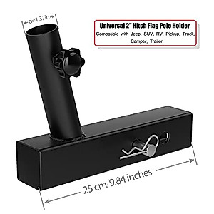 Universal 2 Inches Hitch Flag Pole Holder - Compatible with Jeep, SUV, RV, Pickup, Truck, Camper, Trailer. Anti-Wobble Screws and The Angled Holder Design
