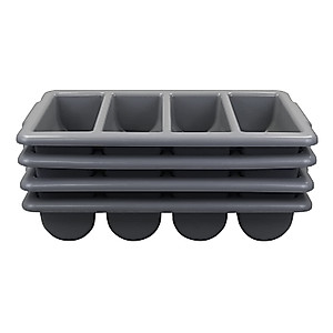 Teyyvn 4-Pack 4-Compartment Cutlery Box, Plastic Commercial Silverware Bin, Gray