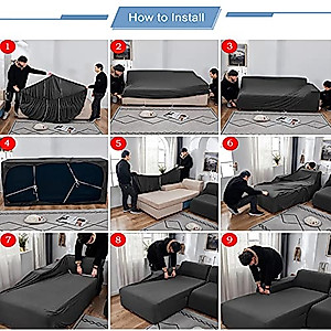 JunJiale Sectional Couch Covers 2-Piece Softness Sofa Cover Super Stretch L-Type Couch Slipcover 4 Seater + 4 Seater Furniture Protector (Blue