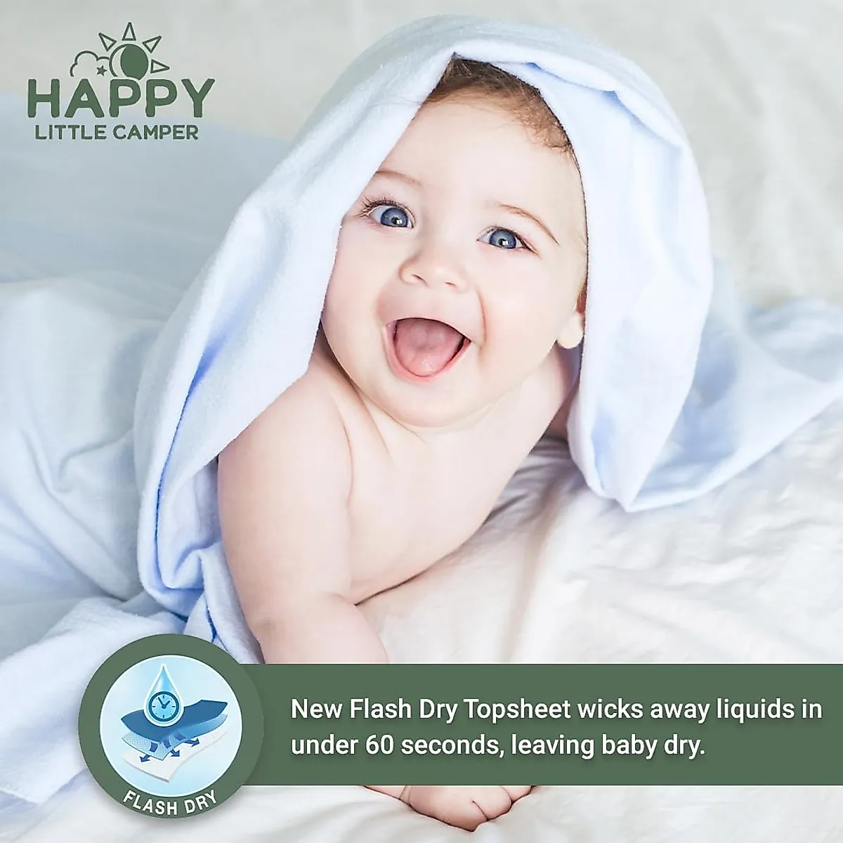 Happy Little Camper Ultra-Absorbent Natural Baby Diapers Size 6 - Hypoallergenic & Chlorine-Free Disposable Diapers Safe for Sensitive Skin - Unscented Junior Diapers - 17 Count
