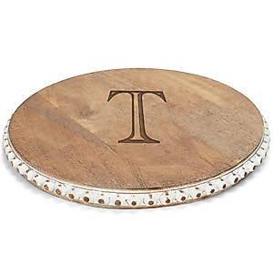 Mary Square Monogrammed T Rustic 12 inch Mango Beaded Round Serving Cutting Cheese Board