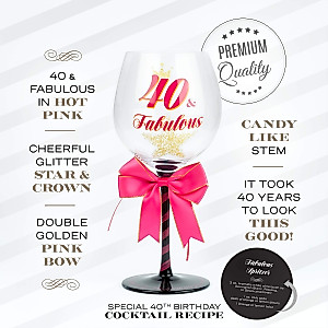 SAY HO UM 40 and Fabulous Birthday Wine Glass for Women | Fun Gift for Woman Turning Forty Years Old | Mom, Best Friend, Aunt, Sister, Cousin, Co-Worker | Big 23 oz, 8.8 Inch Tall Wine Glass