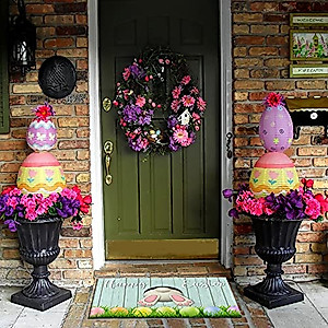 AUSTAB Easter Welcome Door Mat Bunny Tail Spring Floor Mat Indoor Outdoor Entrance Bathroom Door Mat Non-Slip Washable Greeting Party Decorations 17 X 29 Inches
