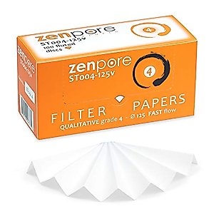 12.5 cm Fluted Filter Paper, Pre-Pleated (Folded), Qualitative Grade 4 - ZENPORE Fast Flow 125 mm (100 Discs)