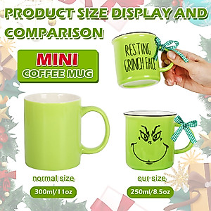 Whaline 4Pcs Christmas Mini Coffee Mug with Ribbon Tiered Tray Decor Green White Xmas Drinking Cups Gifts for Christmas Party Table Centerpieces Decorations Housewarming Gift
