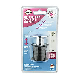 DANCO 2-in-1 Bathtub Hair Catcher Strainer and Stopper | Drain Protector Snake, Snare & Auger | Hair Drain Clog Prevention (10772),Bathtub - Chrome