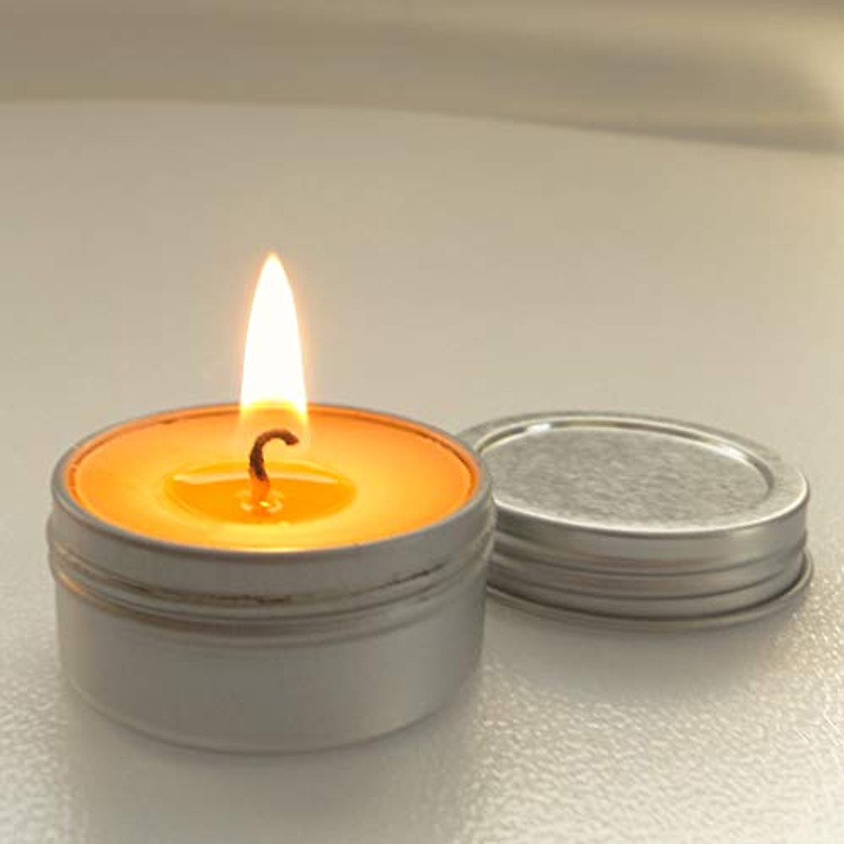 BCandle Set 100% Beeswax Tea Light in Flat Tin Container with Screwtop Cover, for Camp, Outdoor, Sports Events, Fishing (12)
