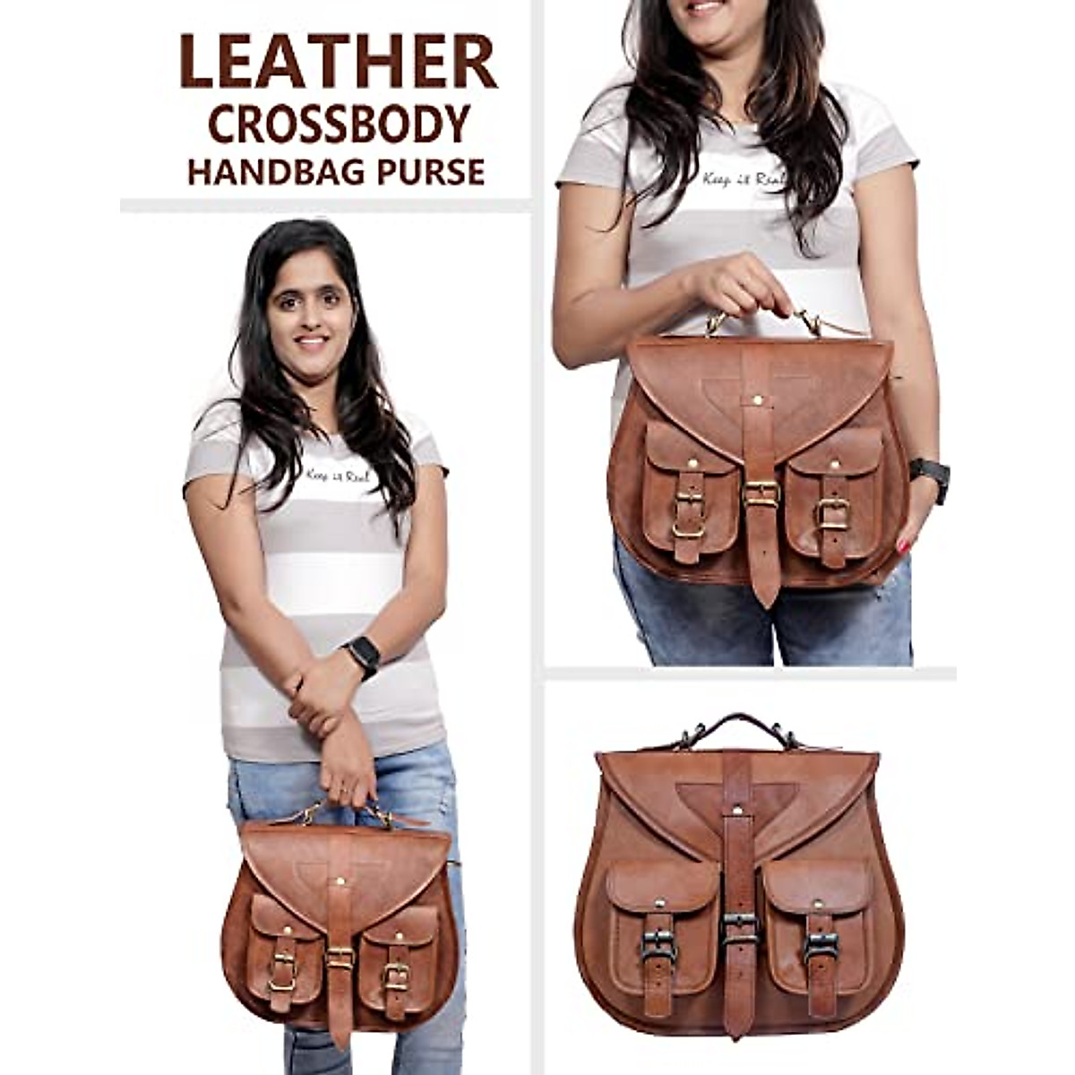 JINALEXIA LEATHER Real Leather Purses for Women Crossbody Bag Designer Handbags Shoulder Purse Satchel Bags for Women Cute Vintage Saddle Crossover, Brown