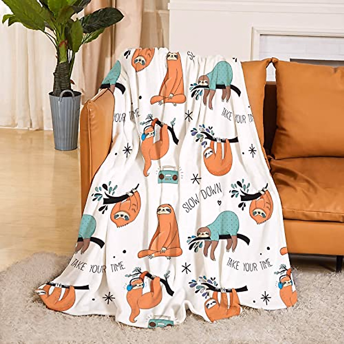 Cute Sloth Blanket, Printed Throw Ultra-Soft Comfortable Flannel Fleece Soft Throw Blanket for Bed Sofa 50x40 Inches (Sloth, 50" x 40")