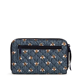Vera Bradley Women's Cotton Turnlock Wallet With RFID Protection, Bees Navy - Recycled Cotton, One Size