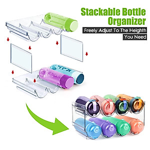 Water Bottle Organizer for Cabinet, 2 Packs 8 Bottles Stackable Clear Plastic Water Bottle Holder, Wine Racks for Kitchen Fridge Pantry Organization and Storage,Tumbler Travel Cup Holder and Organizer
