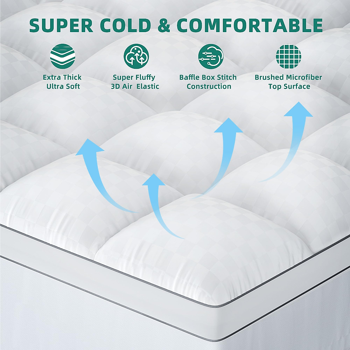 YITAHOME Mattress Pad King Thick Mattress Topper, Bedding Quilted Fitted Soft Mattresses Top, Cooling Breathable Fluffy Mattress Protector with 8-21 Inch Deep Pocket, White