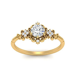 SISGEM 10K 14K 18K Solid Gold Filigree Engagement Rings for Women,1.05 Carat(cttw) Round Cut Moissanite Rings Wedding Engagement Anniversary Promise Bridal Bands with Engraved Name (10K Real Gold)