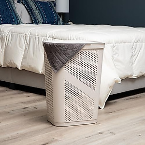Mind Reader Basket Collection, Slim Laundry Hamper, 60 Liter (15g/33lbs) Capacity, Cut Out Handles, Attached Hinged Lid, Ventilated, Ivory