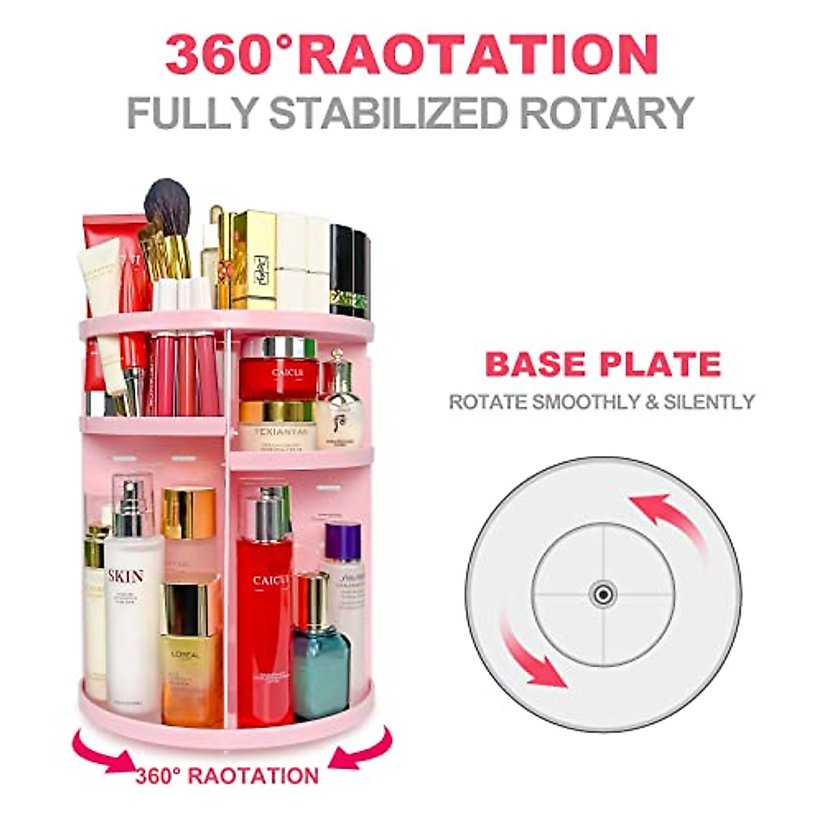 Artbisons Makeup Perfume Organizer, 360 Rotating Cosmetic Storage Make Up Organizers for Vanity Lotion Display Case Dresser Countertop Skincare Lazy Susan Organizer Pink