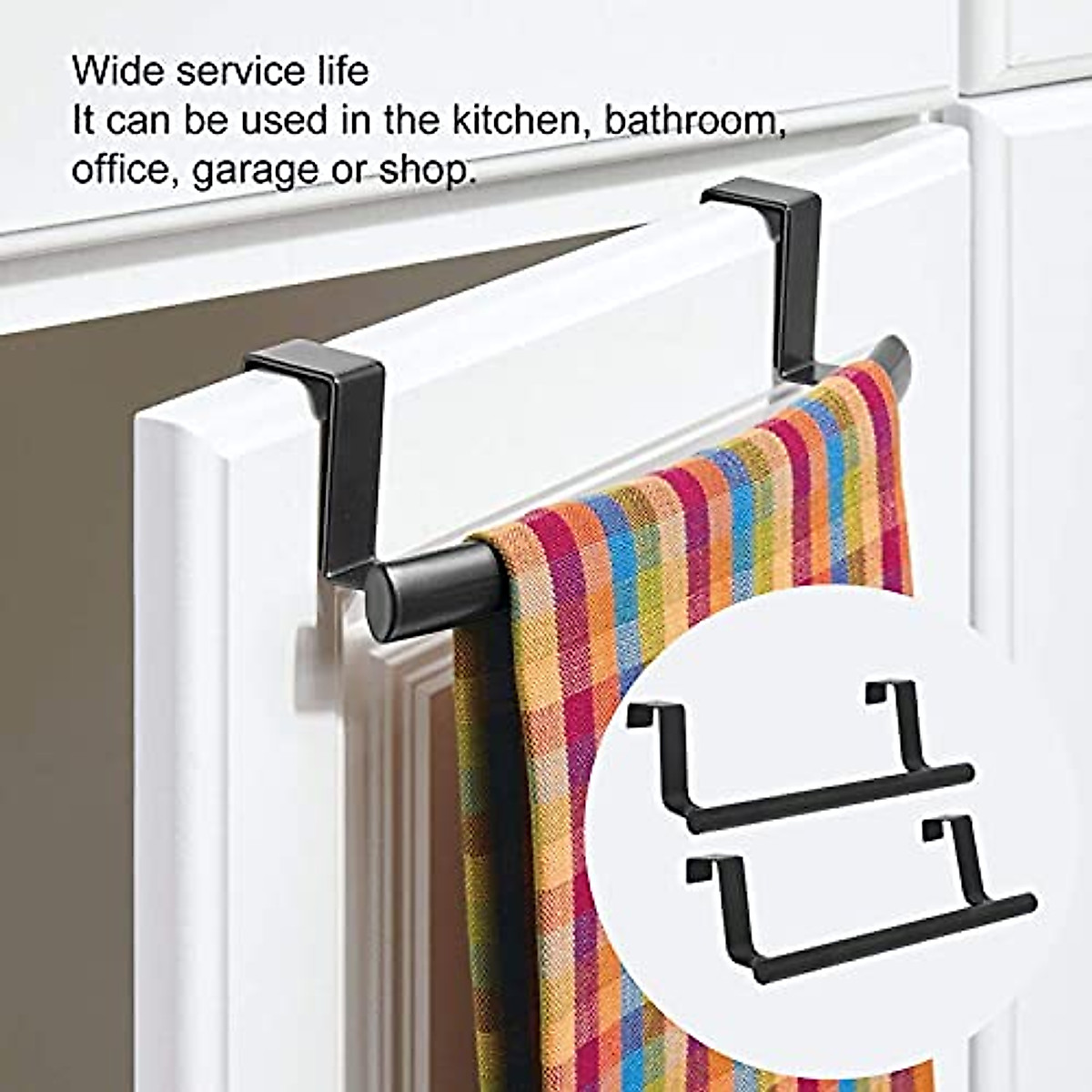 2PCS Over The Door Towel Rack, Black Hangable Towel Holders, 430 Stainless Steel Towel Rack, Punch Free Nail Free Cabinet Door Towel Rack, Kitchen Over Cabinet Towel Bar for Home Hotel(23cm)