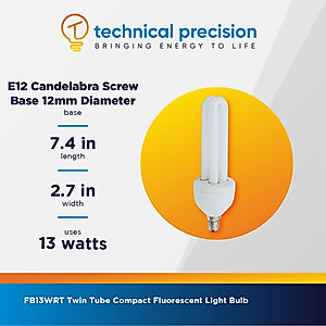 Replacement For Zadro Mirror Light Bulb by Technical Precision - FB13wr / FB13w for ZLD48, ZLP05, ZLP35, ZLW05, ZLW37, and Others - 13w 120v 60hz Light That Mimics Sunlight - E12 Screw Base - 1 Pack
