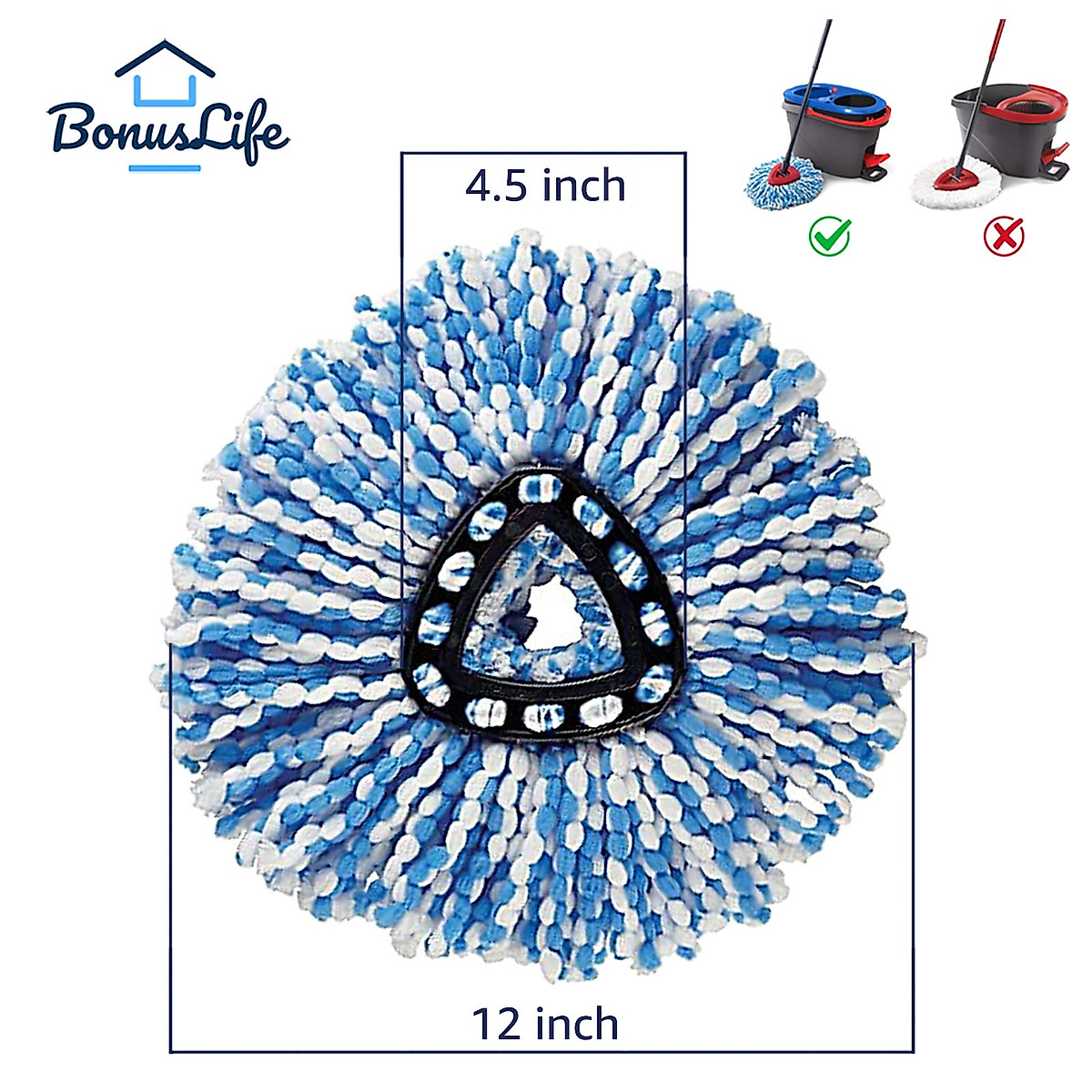 BonusLife 3-Pack Mop Head for O-Ceda RinseClean Spin Mop Refill 2-Tank System Only Easy Cleaning Microfiber Replacement