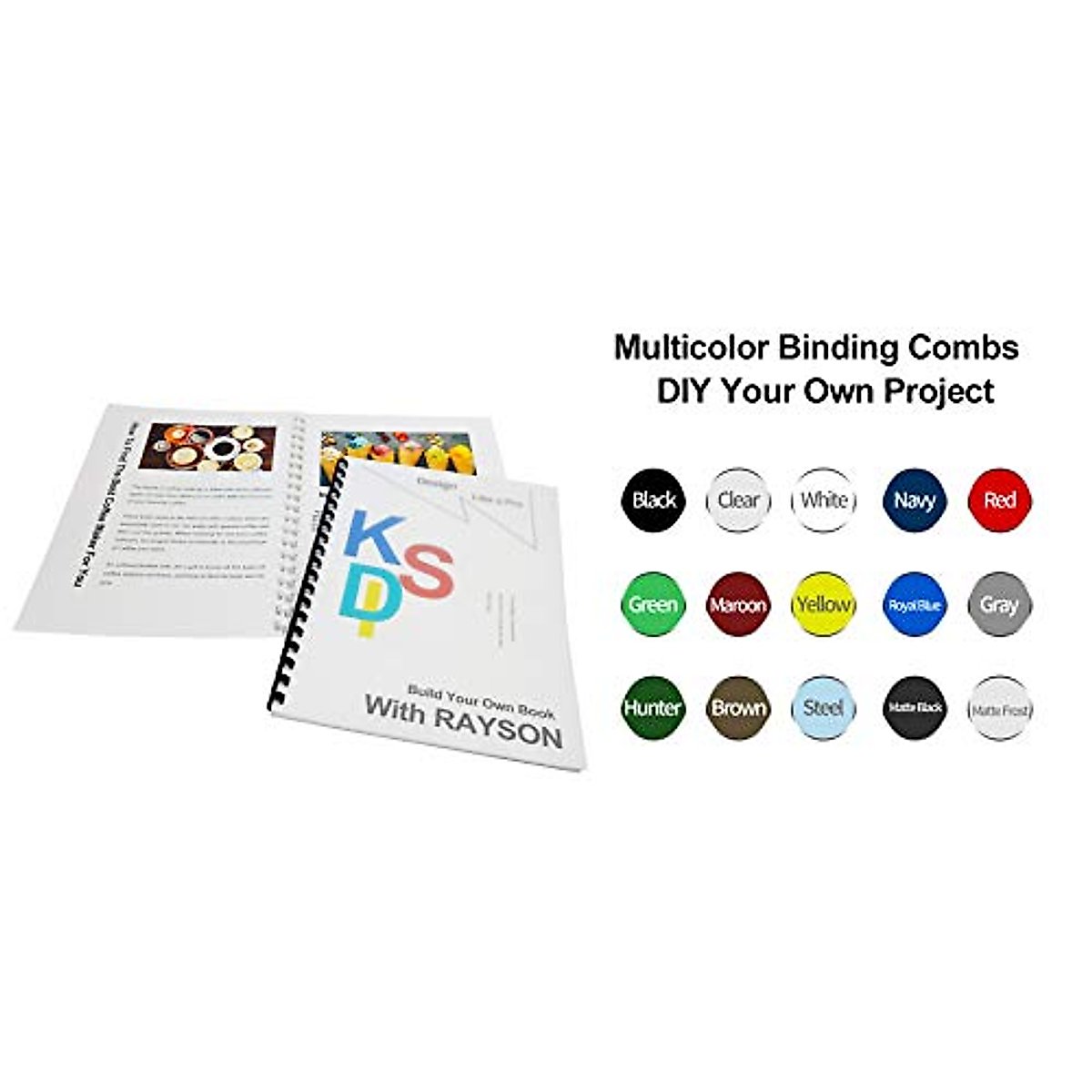 Rayson CR-12-100-M Plastic Binding Combs 1/2in. 21-Ring, 90-Sheet Capacity, Colorful Comb Binding Spines, Max. Binding A4 Size Paper (8.3"×11.7"), Box of 100