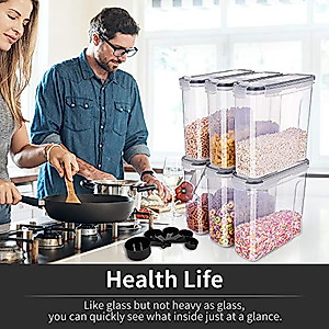 ME.FAN Cereal Storage Containers [6 Set] Airtight Food Storage Containers 2.5L(85.4oz) - Kitchen Storage Keeper with 5 Set Measuring Cups, 24 Chalkboard Labels & Pen (Black)