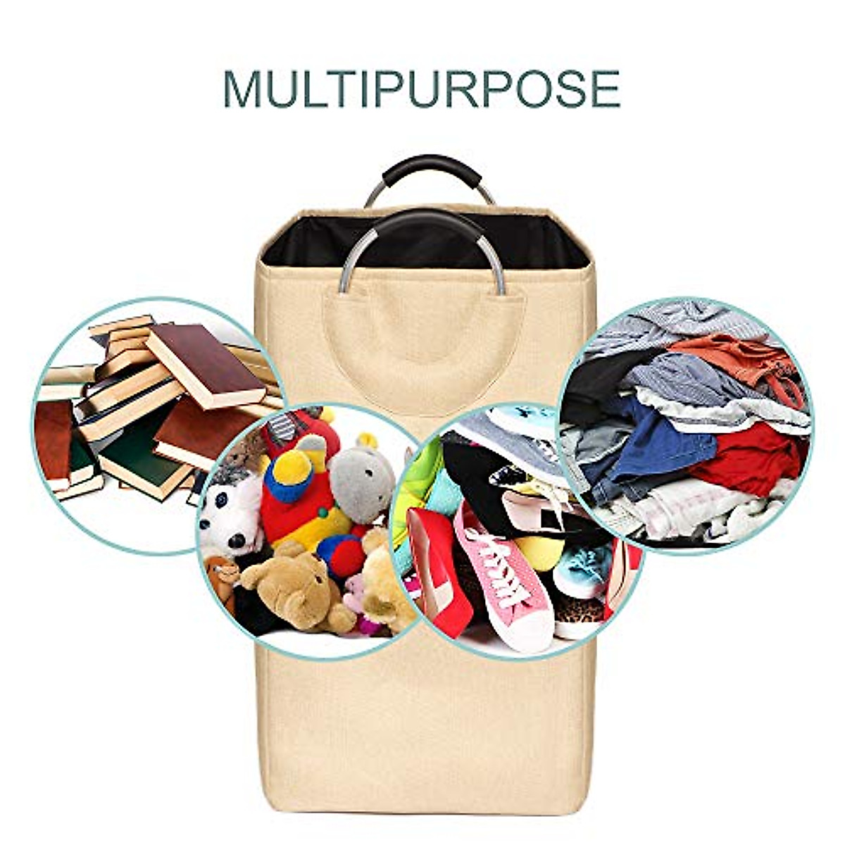 CAIVA Laundry Basket, Contemporary Style Collapsible Laundry Hamper, Perfect Clothes Hamper for Laundry and Storage (Beige)