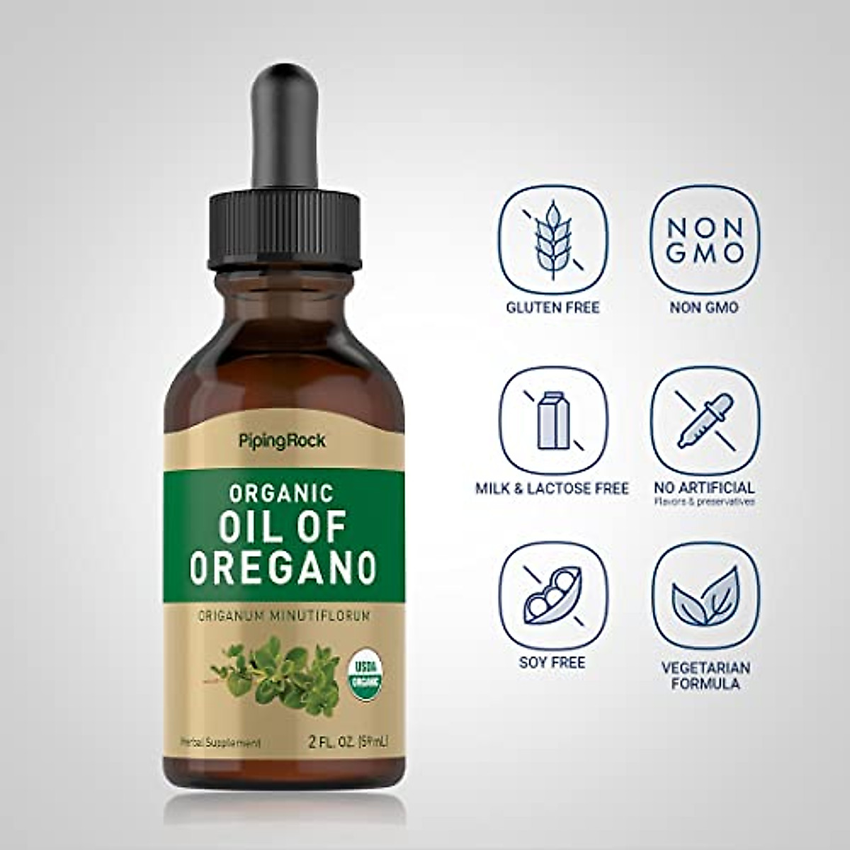 Piping Rock Oil of Oregano Organic Liquid Drops | 2 fl oz | with Extra Virgin Olive Oil | Herbal Extract Supplement | Non-GMO, Gluten Free