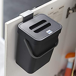 Jesintop Compost Bin for Kitchen Countertop Under Sink,Bathroom Hanging Small Trash Can with Lid,Mountable Food Waste Bucket,1.3 Gal/5 L Series,Black