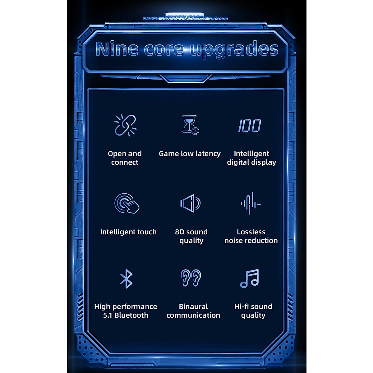 Wireless Headphones, Wireless Bluetooth Headphones, Waterproof Touch Ergonomic Headphones, Surround Sound, Noise Cancellation, Led Display Charging Case, Fast Charging, Anti-Allergic.