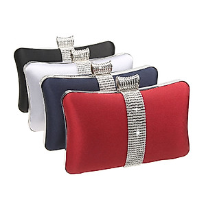 DA BODAN Fashion Womens Jane Satin Diamante Clutch Rhinestone Evening Bridal Prom Party Handbag Crossbody Purse Chain Bag (Dark blue 1)