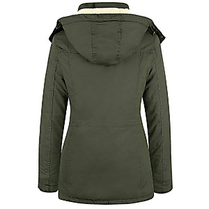 WenVen Women's Warm Fleece Lined Jacket Cotton Hooded Coat (Army Green, L)