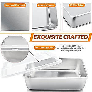 E-far 8 x 8-Inch Baking Pan with lid, Square Cake Brownie Baking Pans Stainless Steel Bakeware Set of 2, Non-toxic & Healthy, Easy Clean & Dishwasher Safe - 4 Pieces(2 Pans + 2 Lids)
