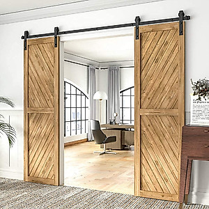 WINSOON 9FT Sliding Barn Wood Door Hardware Cabinet Closet Kit with 2PCS 12 Inch Sliding Barn Door Handles Black Hardware with Pull and Flush Barn Door Handle Set