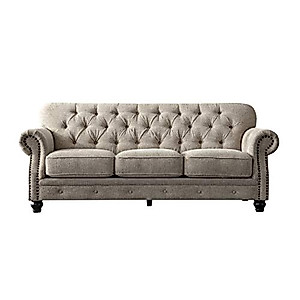 Acanva Collection Chesterfield Chenille Tufted Living Room Sofa, 91"W Couch, Almond