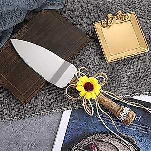 TANG SONG Cake Knife and Server with Champagne Glasses Sets Resin Plastic Handle with with Sunflower Burlap Lace Design