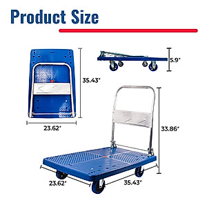 Dawot 660lbs Foldable Platform Truck Dolly with Swivel Wheels, Heavy Duty Moving Platform Hand Truck, Moving Flatbed Cart Push Cart Platform Dolly Cart for Groceries, Warehouse(35.43" x 23.62")