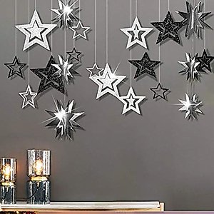 Cheerland Glitter Black Charcoal Silver Star Party Decorations Twinkle Little Star Garland Hanging Backdrop Banner Halloween Birthday Bridal Shower Graduation Ramadan EID Wedding Bachelorette Decor