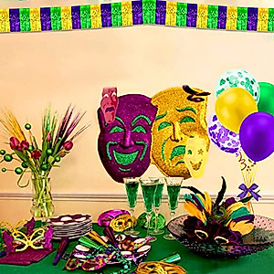 10 Pack 10 Feet Mardi Gras Foil Fringe Garland Metallic Tassle Banner Wall Hanging Tinsel Streamers Backdrop for Parade Floats, Bachelorette, Wedding, Birthday Party Decorations(Gold Green Purple)