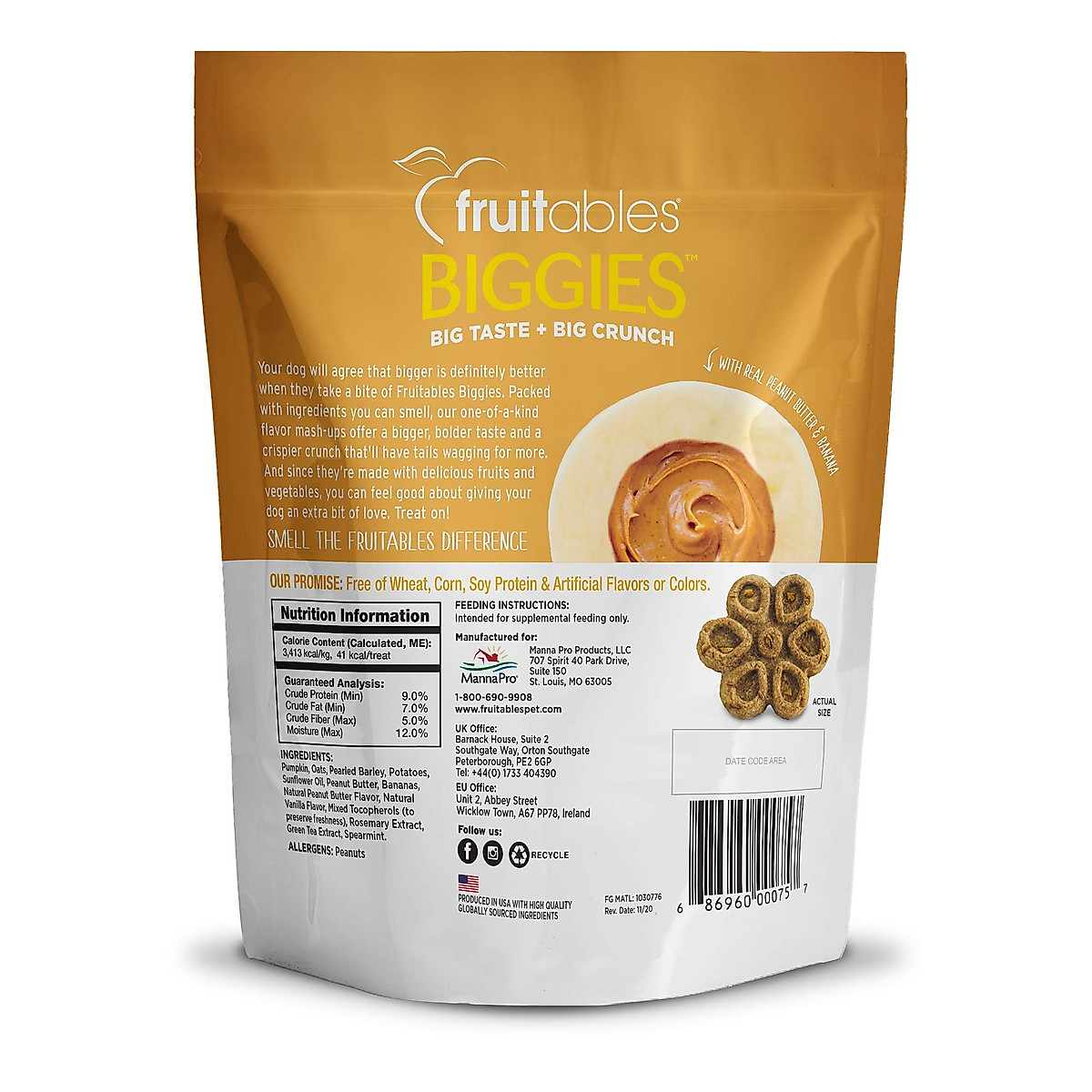 Fruitables Biggies Dog Treats 4 Flavor Variety Pack of 16oz Bags, 4 Bags Total