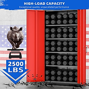 Pataku Metal Storage Cabinet, 72" Garage Cabinet with Doors and Shelves Lockable Steel Multifunctional Cabinet, Tool Cabinet for Garage, File Cabinet for Home, Office, Warehouse(Black Red)