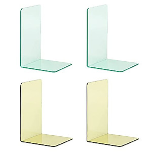 4pcs Colorful Book Ends for Shelves, Heavy Duty Book Ends and Desktop Organizer, Plastic Acrylic Bookends Pair Organizer Bookshelf Decorative Bedroom Library Office School Supplies Stationery Gift