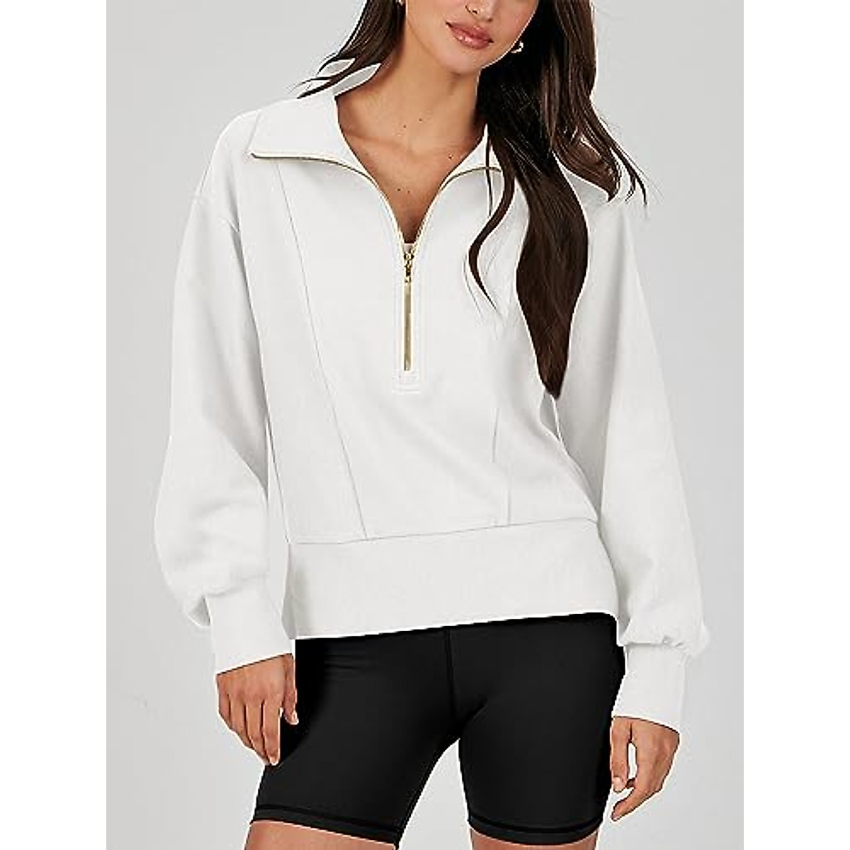 ANRABESS Women Sweatshirt Oversized Half Zip Hoodies Long Sleeve Cropped Fleece Comfy Quarter Zip Pullover Shirt Casual Ribbed Knit Sweater 2023 Fall Outfits Preppy Clothes Fashion Trendy 1050baise-S