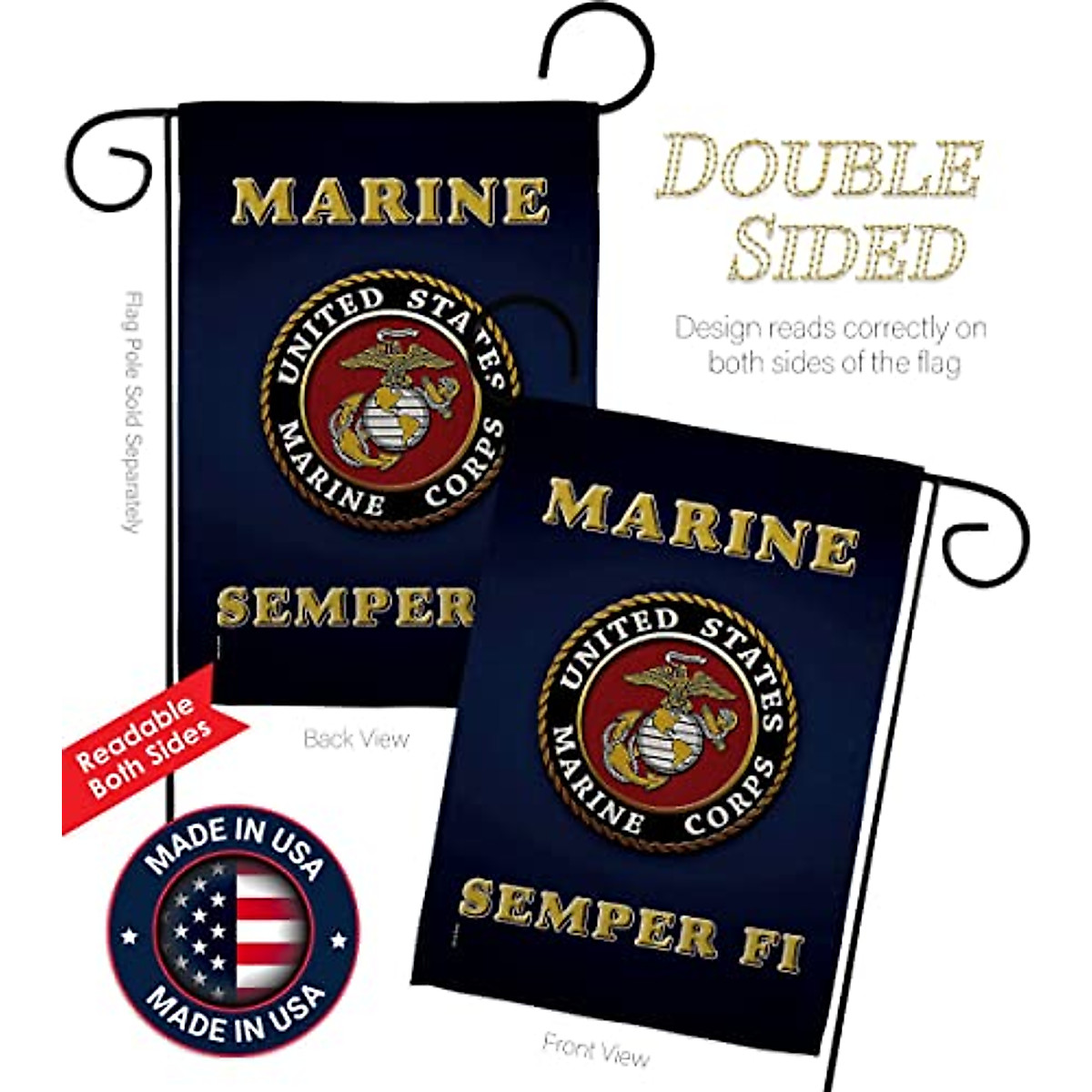 US MILITARY United State Marine Corps USMC Semper Double-Sided Lawn Decoration Gift House Garden Yard Banner Fi Flag American Military Veteran, 12" x 18.5 Made in USA