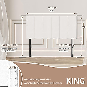 HAOBO Home Upholstered Headboard Foldable King Size Headboards Eastern King/California King Faux Leather Panel with Height Adjustments-White
