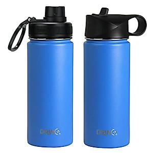 DRINCO Stainless Steel Water Bottle Spout Lid Vacuum Insulated Double Wall Water Bottle Wide Mouth (40oz 32oz 22oz 18oz 14oz) Leak Proof Keeps Cold or Hot (18 oz, 18oz Royal Blue)
