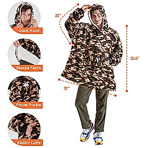 OCTROT Wearable Blanket Hoodie, Fuzzy Soft Sherpa Oversized Blanket Sweatshirts for Women Men, Large Warm Cozy Plush Fleece Hooded Blankets Sweater with Giant Front Pocket for Adults Teens(Green Camo)