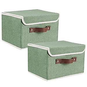 Lucky Monet Storage Bins Boxes with Lids 2 Pack Decorative Storage Boxes Collapsible Fabric Storage Basket Containers Lidded Storage Cube for Organizing Closet Home Office, 15"x 10"x 10" (Green)