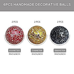 v2croft 3 in Decorative Orbs Glass Balls Set of 6,Mosaic Sphere Globe for Whole Housewares,Wedding/Birthday,Bowls,Vases Dining Table Centerpieces(Gold,Black,Red)